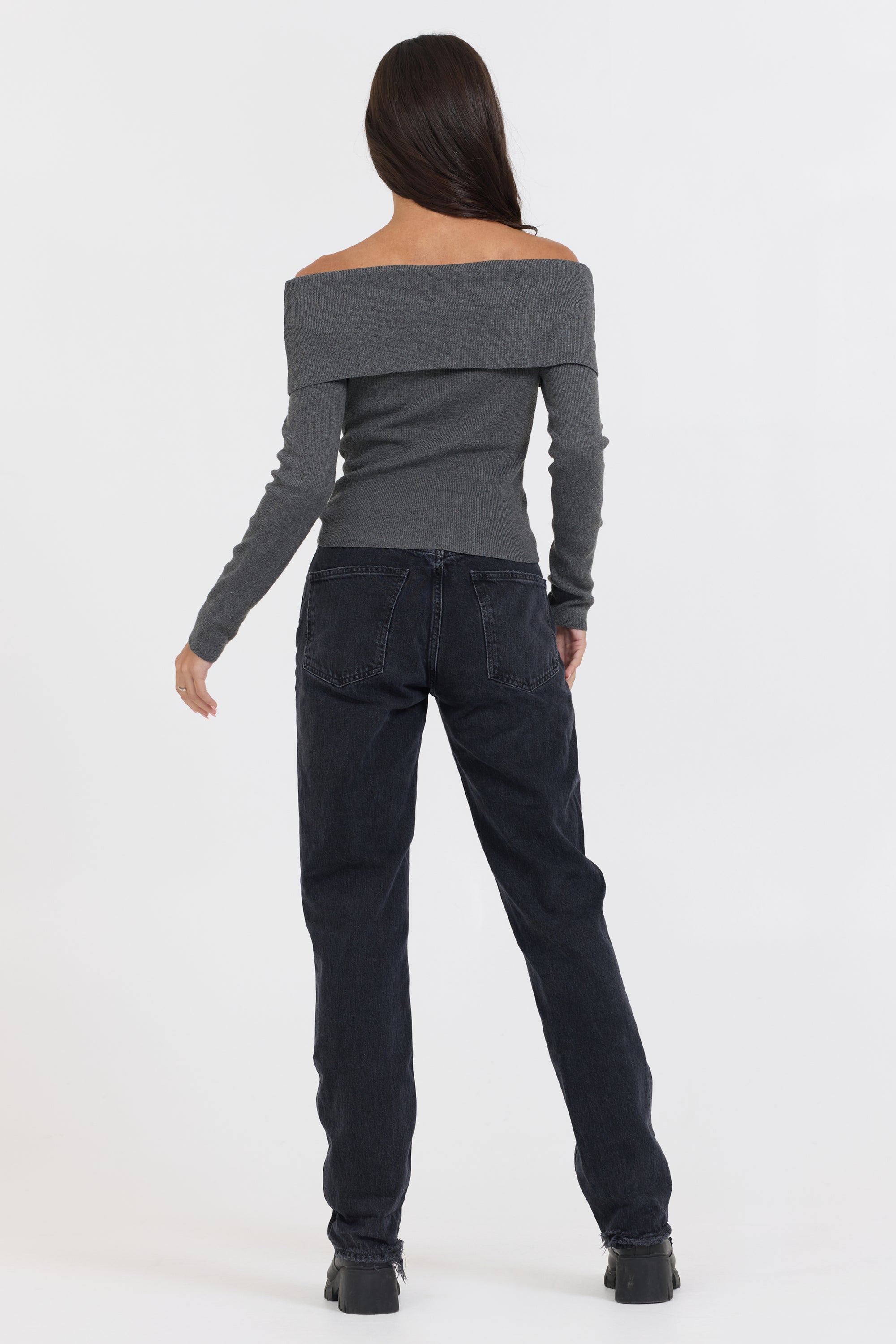 Heather Charcoal Off Shoulder Sweater