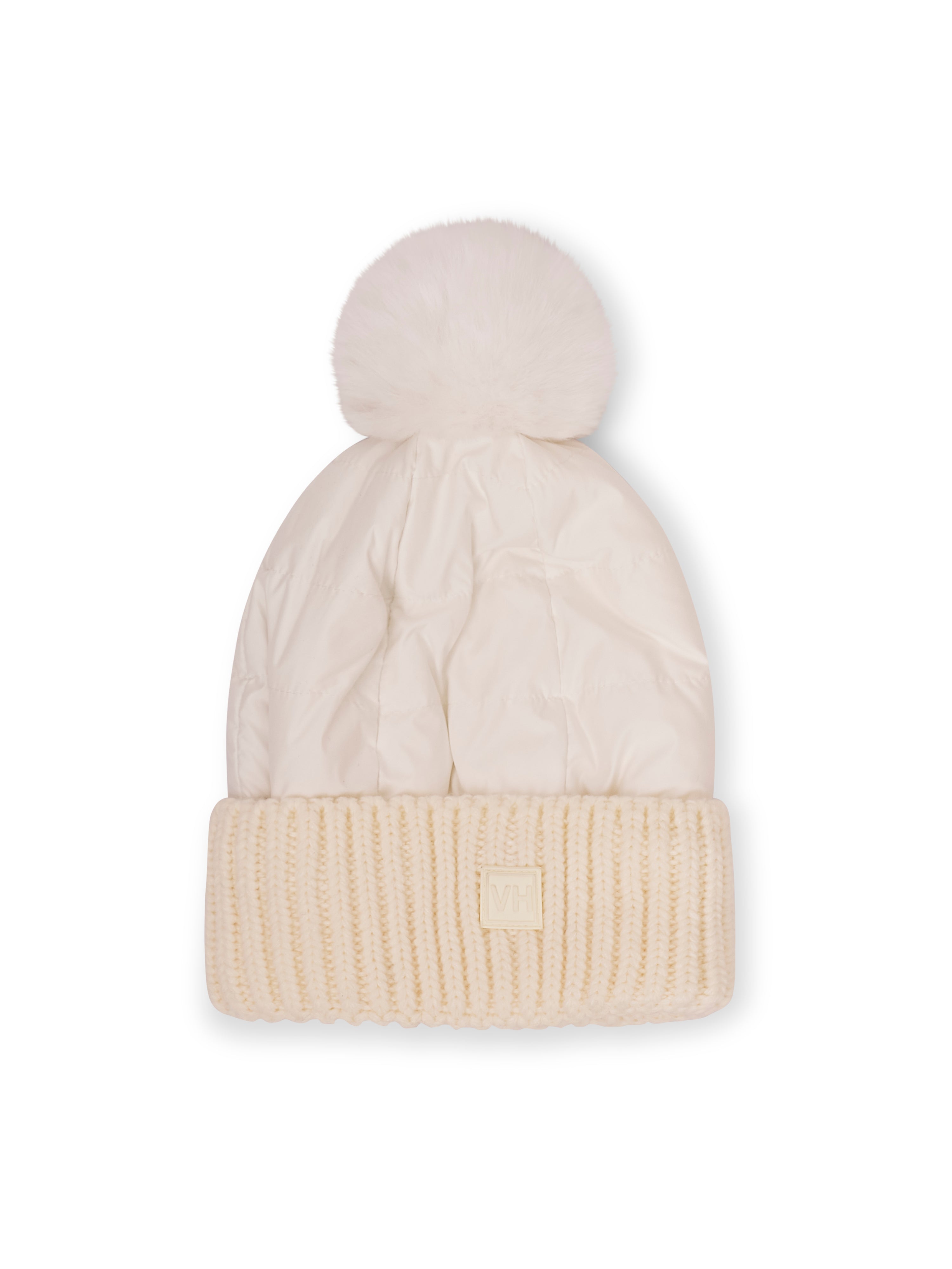 PUFFER POMPOM HAT - WHITE
