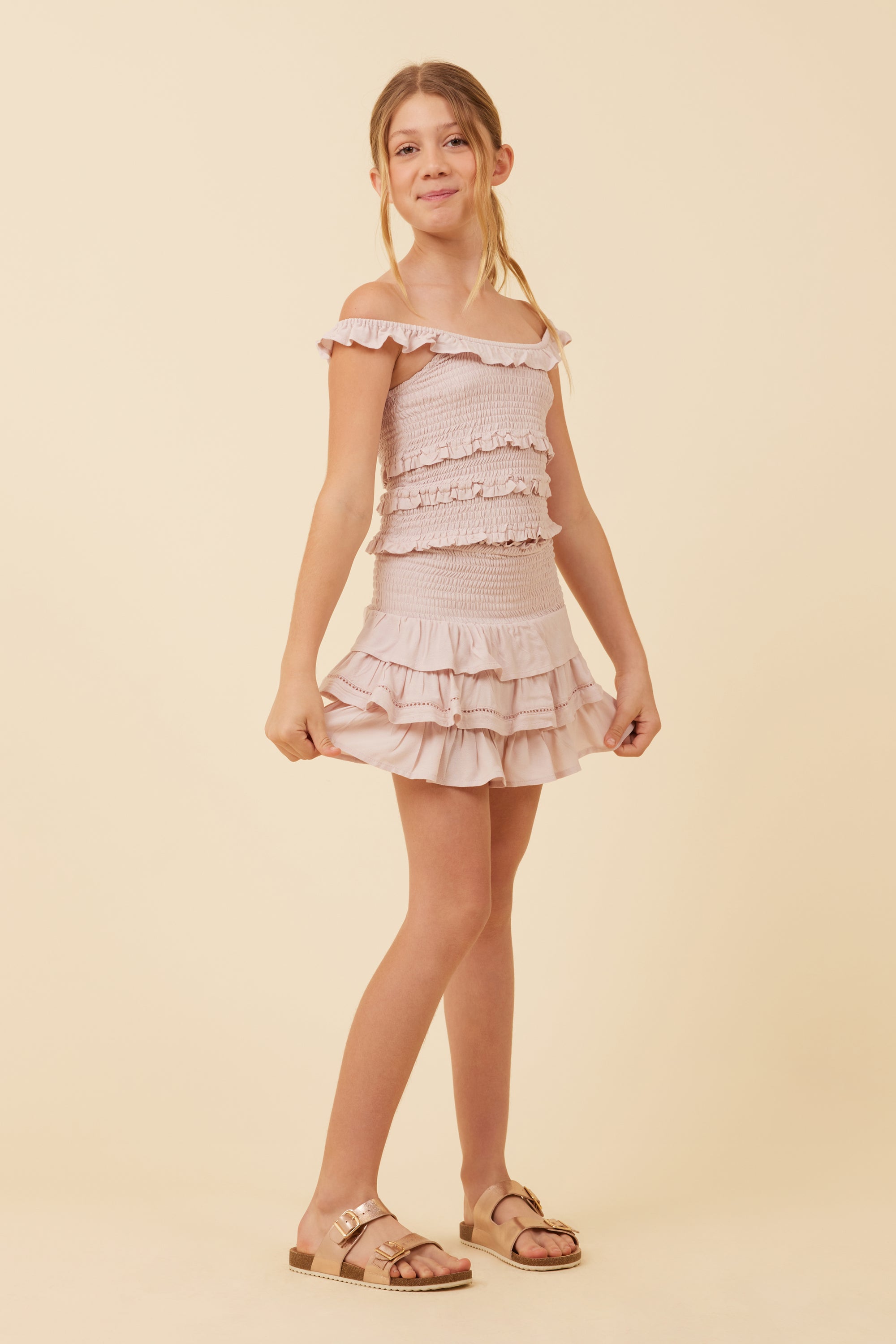 Pale Pink Ruffle Detail Smocked Top