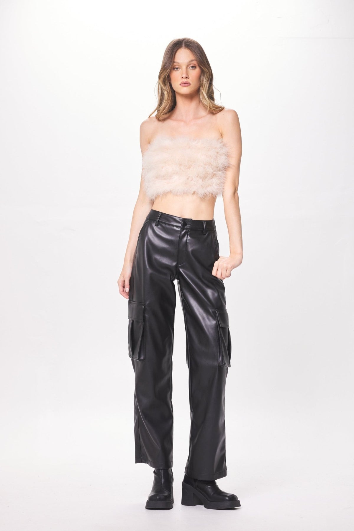 Beige Feather Crop Top